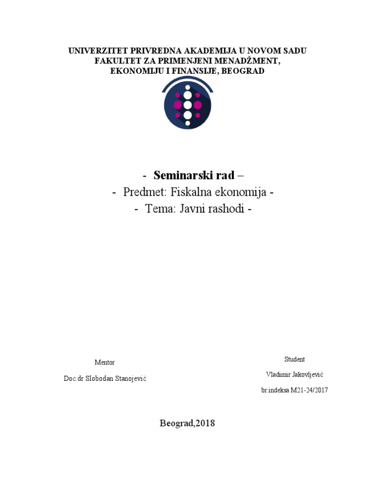 Seminarski Rad - Fiskalna Ekkonomija - Javni Rashodi | PDF
