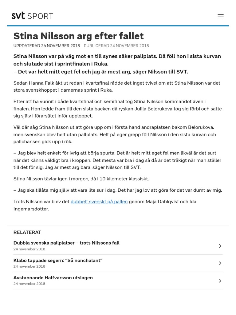 Stina Nilsson Arg Efter Fallet - SVT Nyheter | PDF