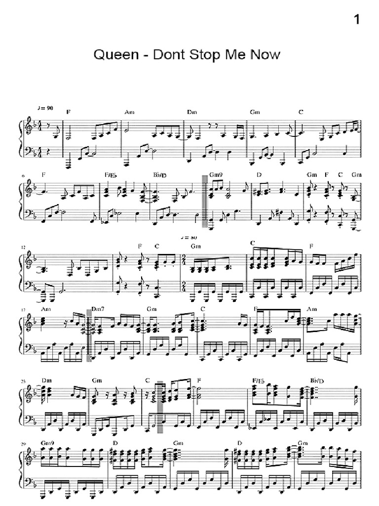 Queen - Dont Stop Me Now (Piano Solo) Sheet Music | PDF