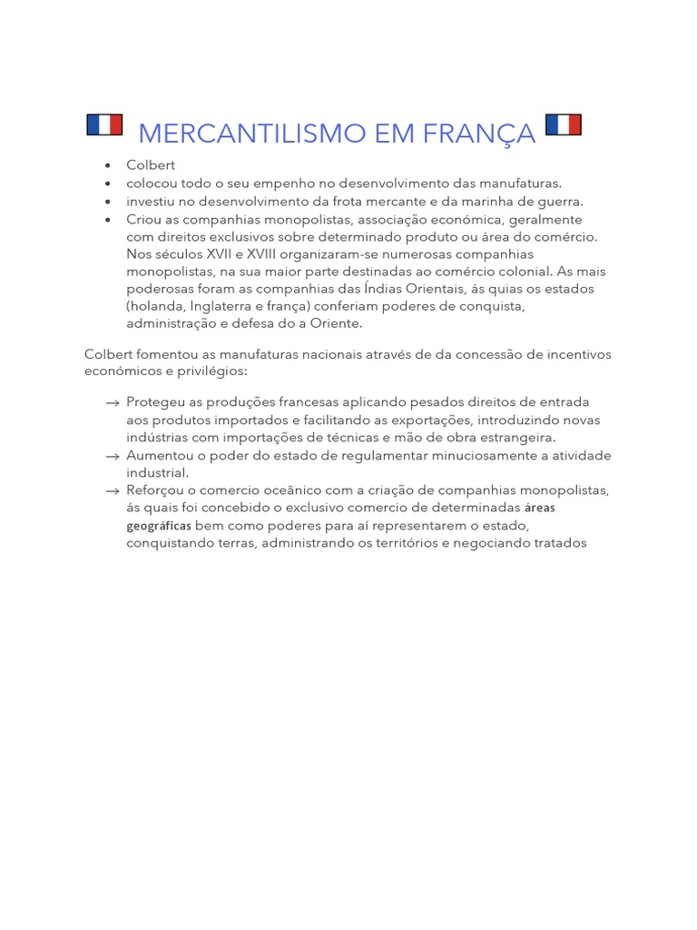 Colbert e o Mercantilismo na França do Século XVII | PDF