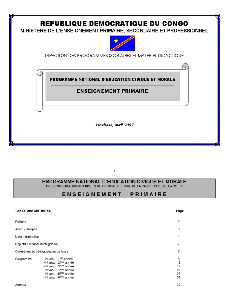 Education Civique Et Morale Primaire | PDF