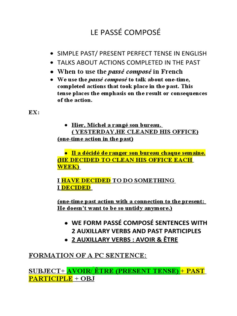 Le Passé Composé | PDF | Linguistic Morphology | Linguistic Typology