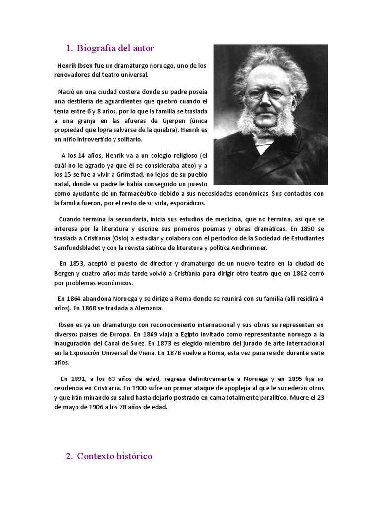 Biografía y contexto de Ibsen y "Casa de muñecas" | PDF | Henrik Ibsen