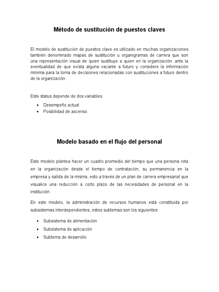 Modelo de sustitución de puestos claves modelo basado en el flujo ...