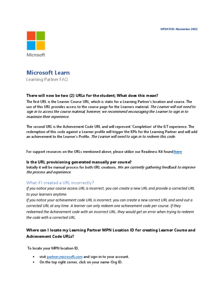 Microsoft Learn Learning Partner Faq | PDF | Learning | Computing