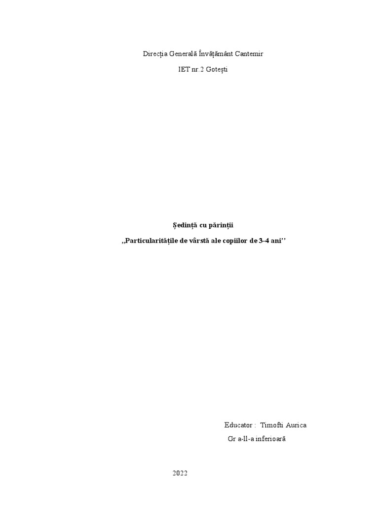Sedinta Cu Parintii ,,particularitatile de Varsta - 2022'' Timofti ...