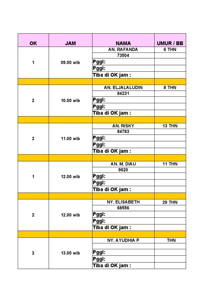 Jadwal Operasi Ok November 2022-1 | PDF