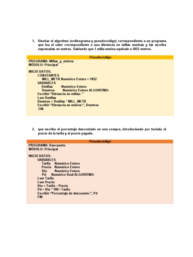 10 Ejemplos de Algoritmo | PDF | Algoritmos | Dinero