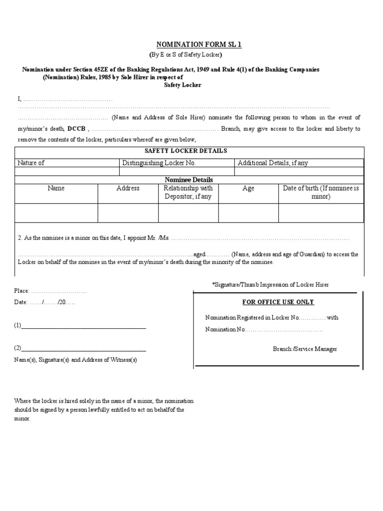 Nomination Forms for Safety Lockers | PDF | Justice | Crime & Violence