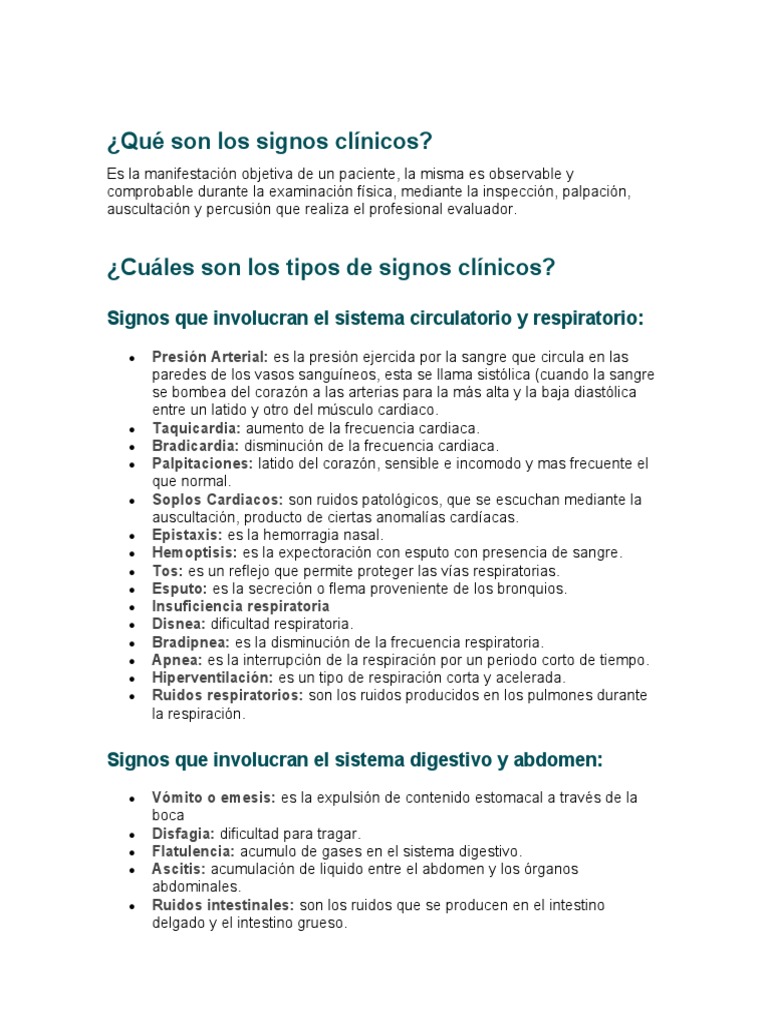 Signos y síntomas clínicos explicados | PDF