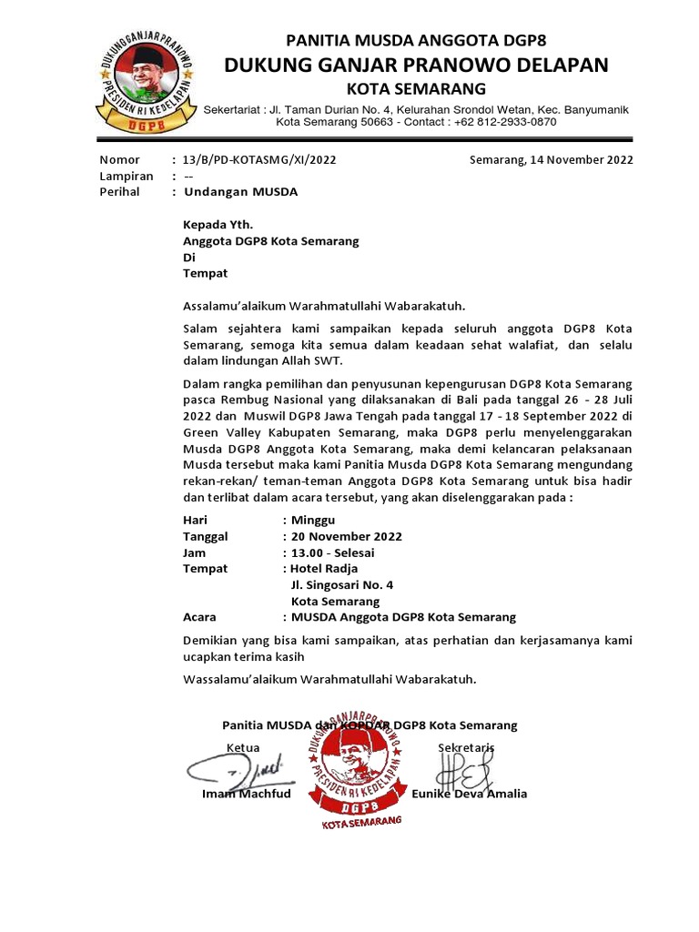 Undangan Anggota Musda DGP8 Kota Semarang | PDF