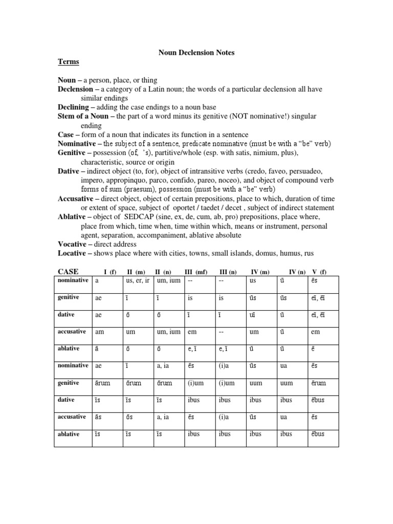 Latin Noun Declension Notes | PDF | Grammatical Number | Semantics
