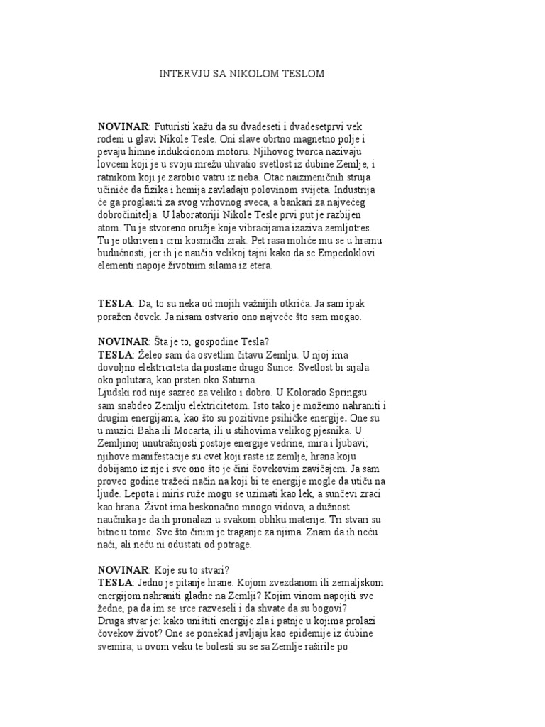 Intervju Sa Nikolom Teslom | PDF