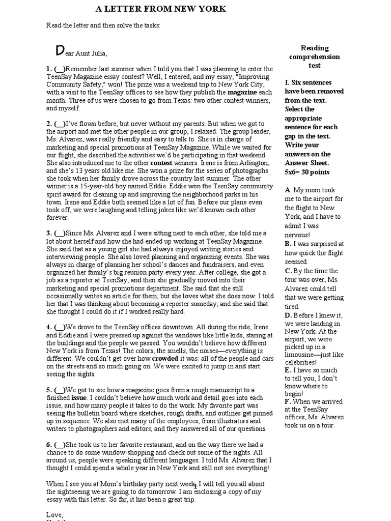 Reading Comprehension Test | PDF