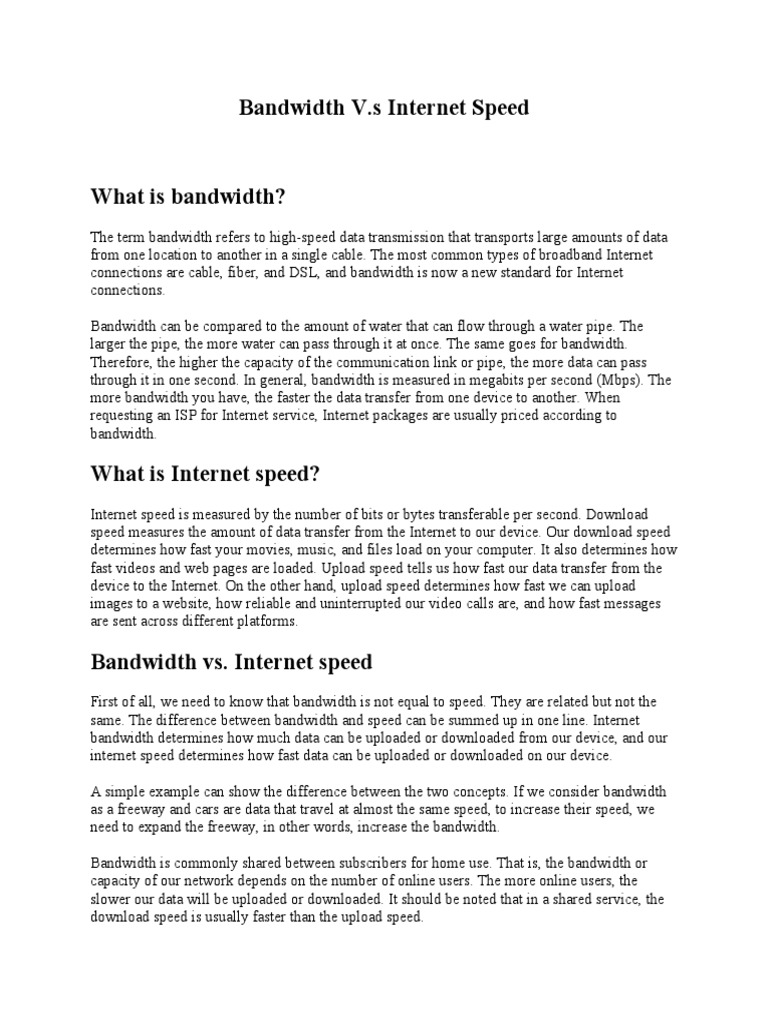 What Is The Difference Between Bandwidth and Internet Speed | PDF ...