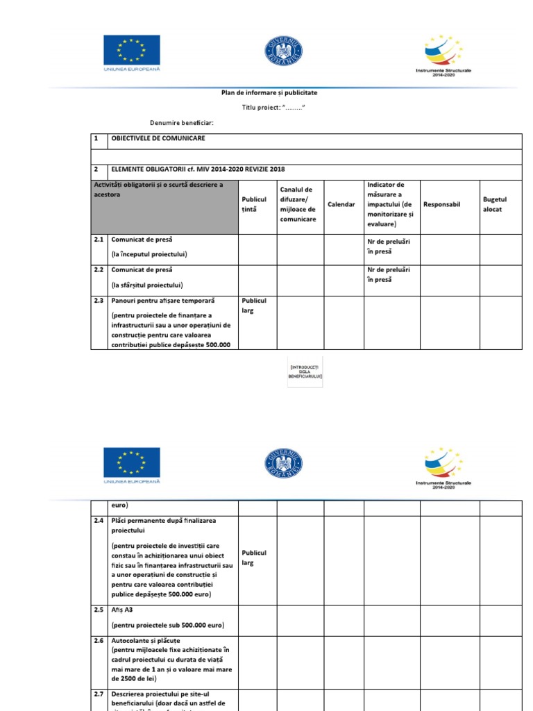 Plan de Informare Si Publicitate MODEL INDICATIV 2018 | PDF