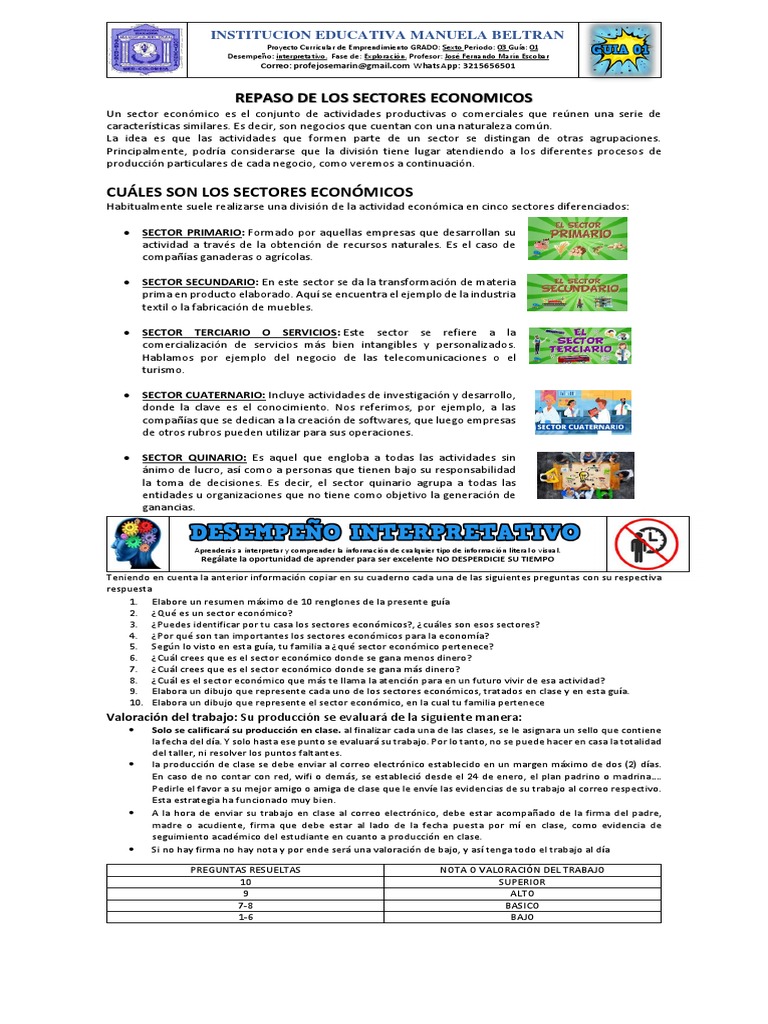 Guia 01 Sectores Economicos Repaso | PDF | Business | Iniciativa empresarial