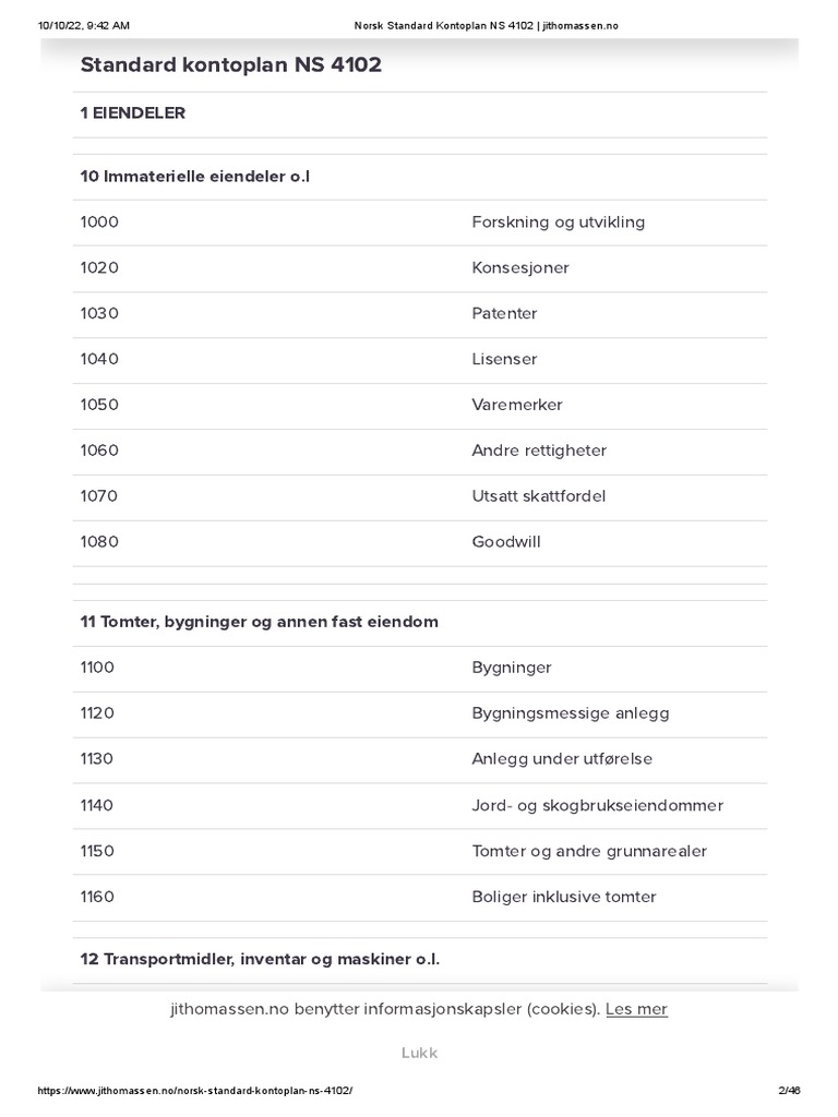 Norsk Standard Kontoplan NS 4102 | PDF