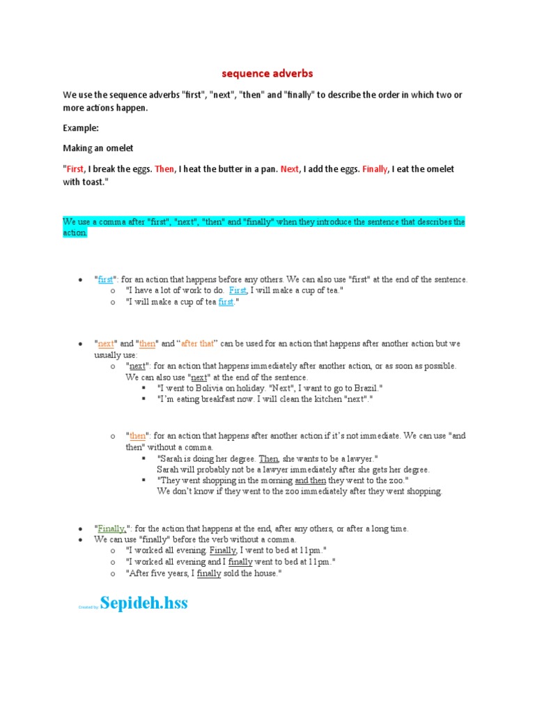 Sequence Adverbs | PDF
