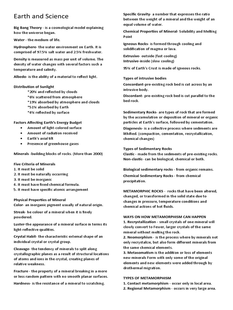 Earth and Science Pointers | PDF | Rock (Geology) | Minerals