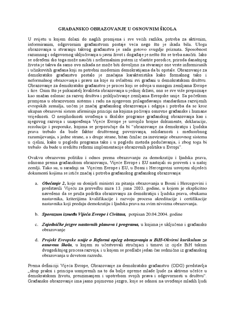 Gradjansko Obrazovanje U Osnovnim Skolama Amir Hodzic | PDF