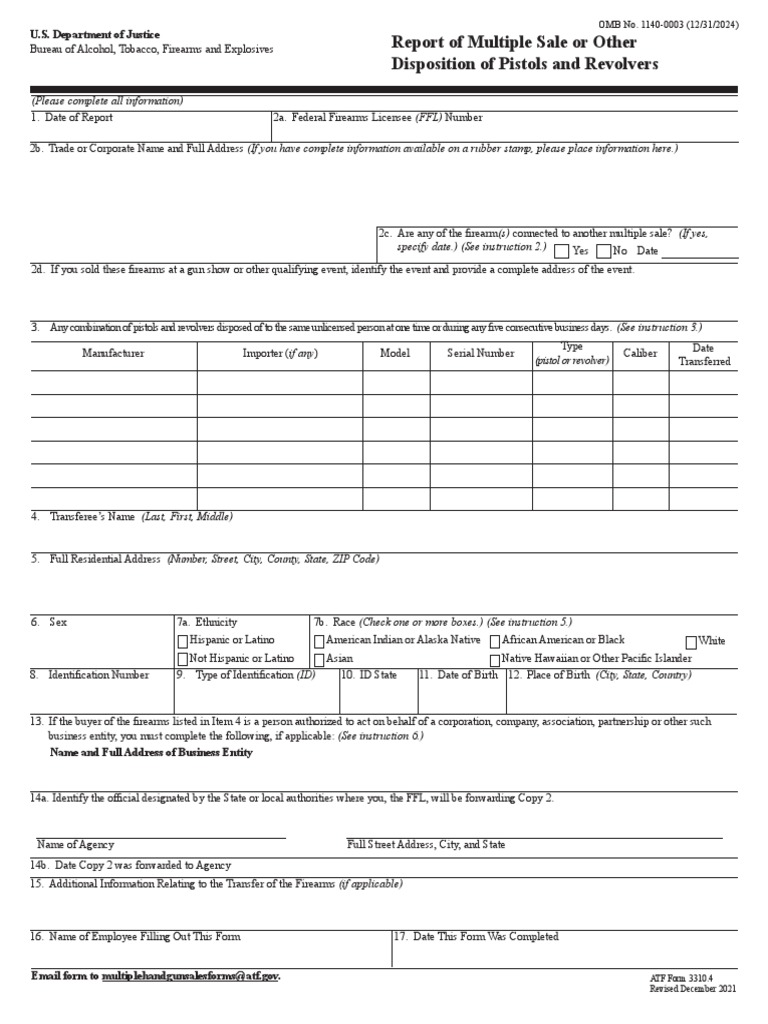 ATF Form 3310.4 for Multiple Handgun Sales | PDF | Race And Ethnicity ...