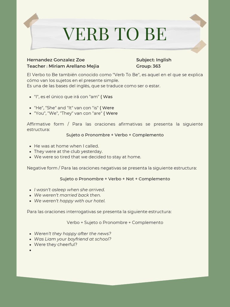 Verb To Be | PDF