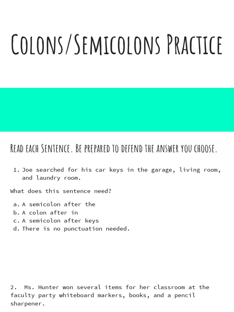 Colons Semicolons Practice | PDF