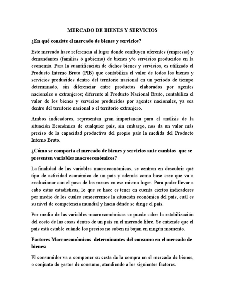 Mercado de Bienes y Servicios: Análisis Económico | PDF | Mercado ...