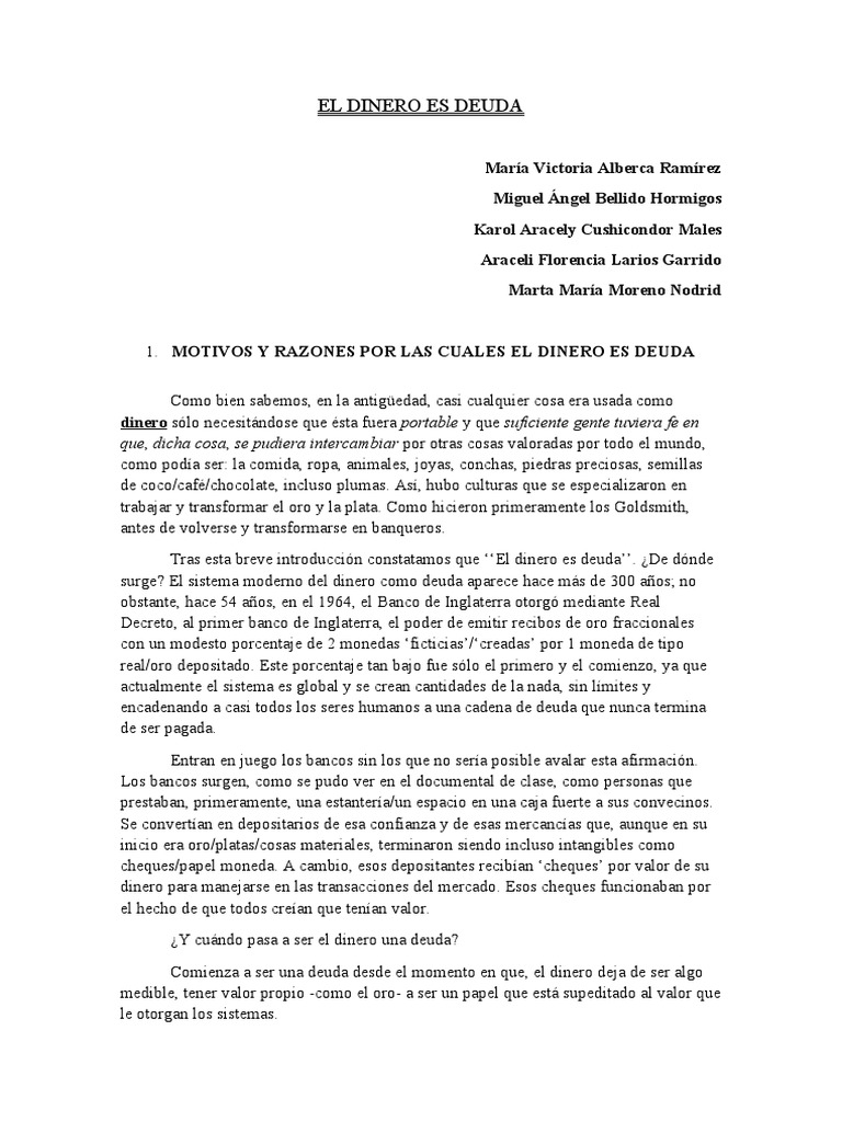 GRUPO 8. Práctica Sobre 'El Dinero Es Deuda' | PDF