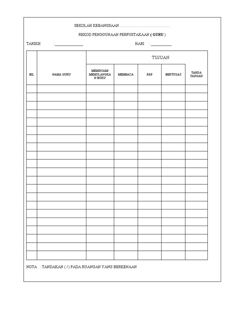 Rekod Penggunaan Bilik Perpustakaan | PDF