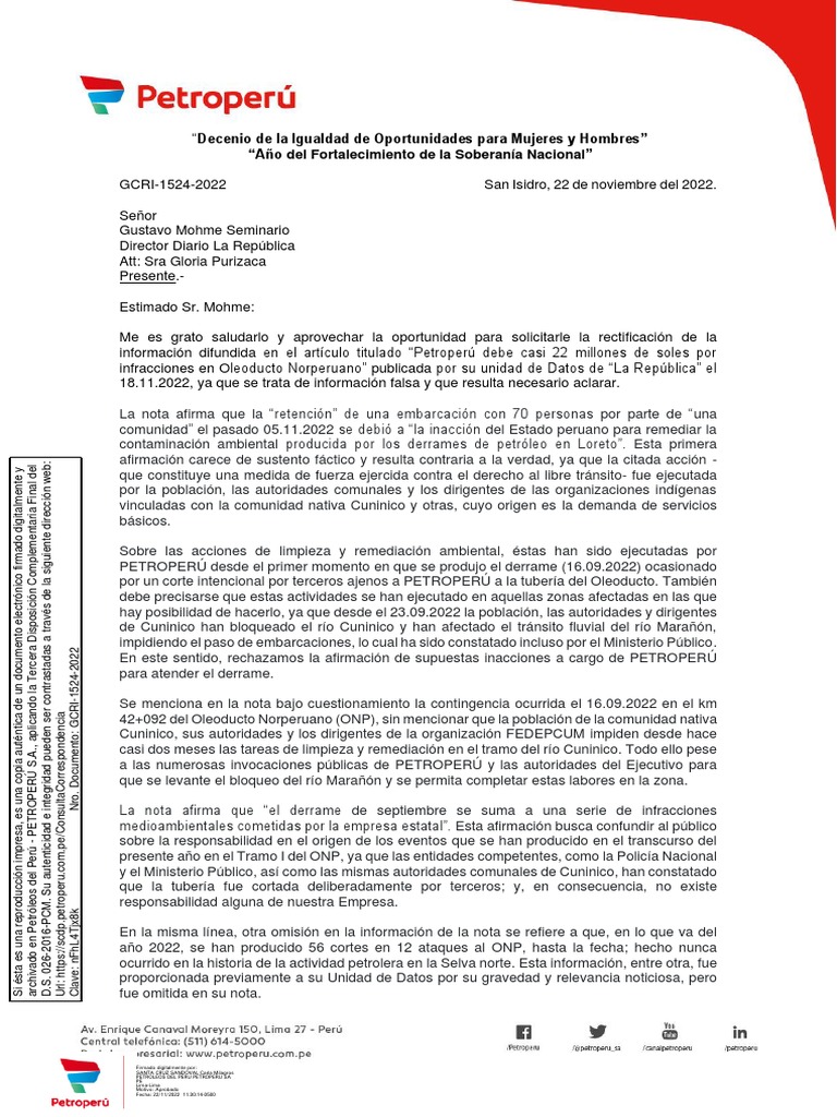 Carta de Petroperú | PDF | Perú