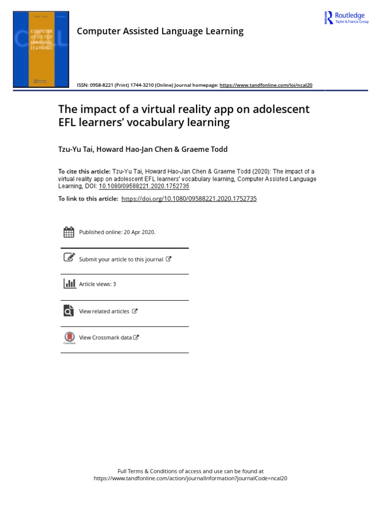 The Impact of A Virtual Reality App On Adolescent EFL Learners ... The Impact of A Virtual Reality App On Adolescent EFL Learners ...