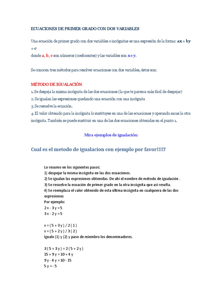 Ecuaciones de Primer Grado Con Dos Variables | PDF | Sistema de ...