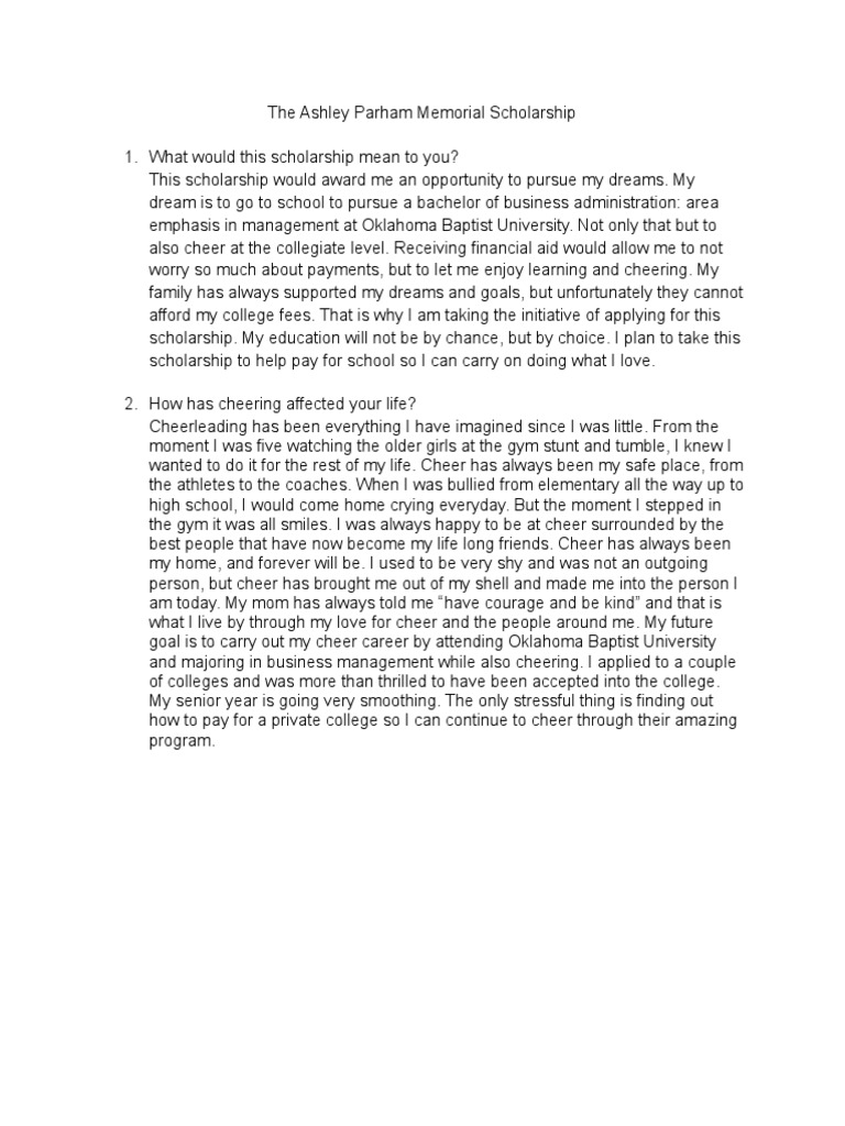 The Ashley Parham Memorial Scholarship | PDF