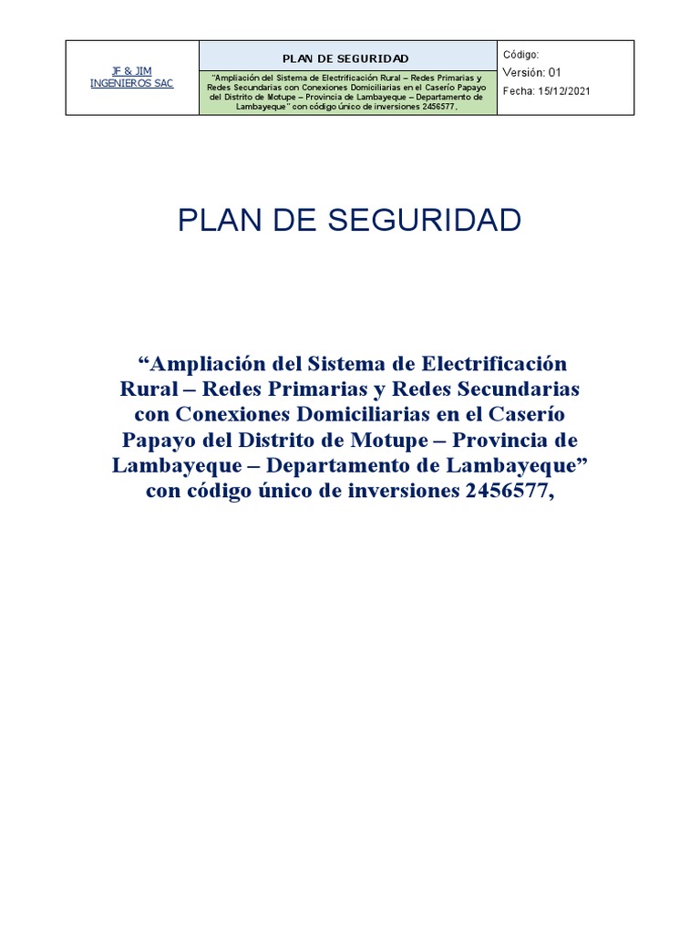 002 - Plan de Seguridad | PDF | Seguridad y salud ocupacional | Disciplinas