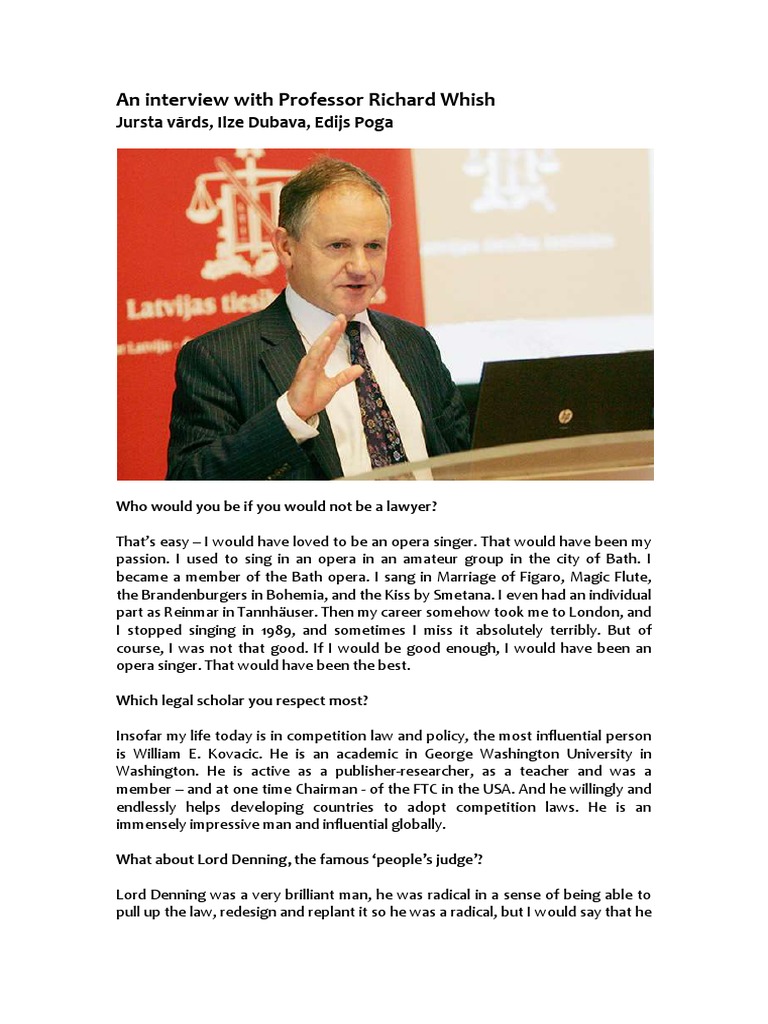 Richard Whish - Interview | PDF | Competition Law | Judgment (Law)