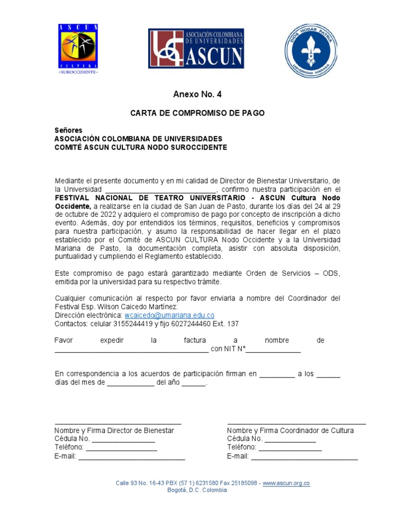 Anexo 4. Carta Compromiso de Pago | PDF