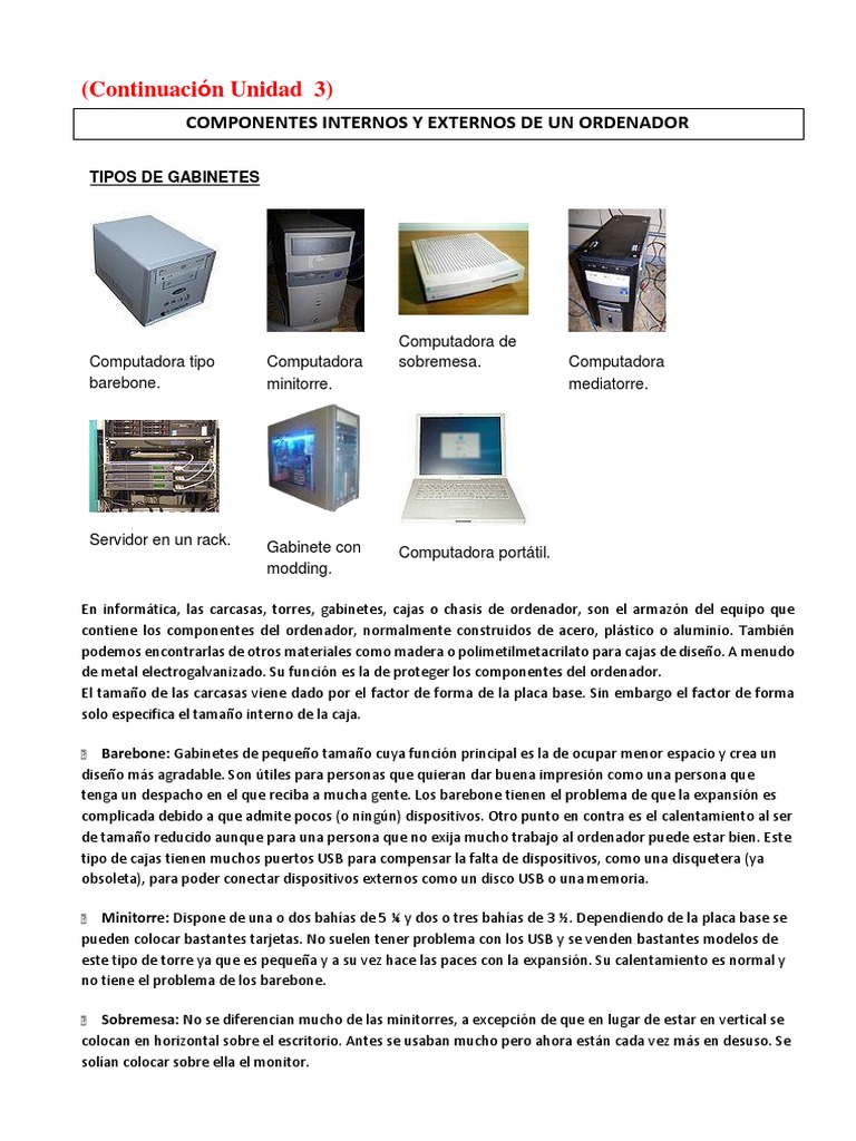 Unidad 3 Componentes Internos y Externos de Una PC | PDF Unidad 3 Componentes Internos y Externos de Una PC | PDF