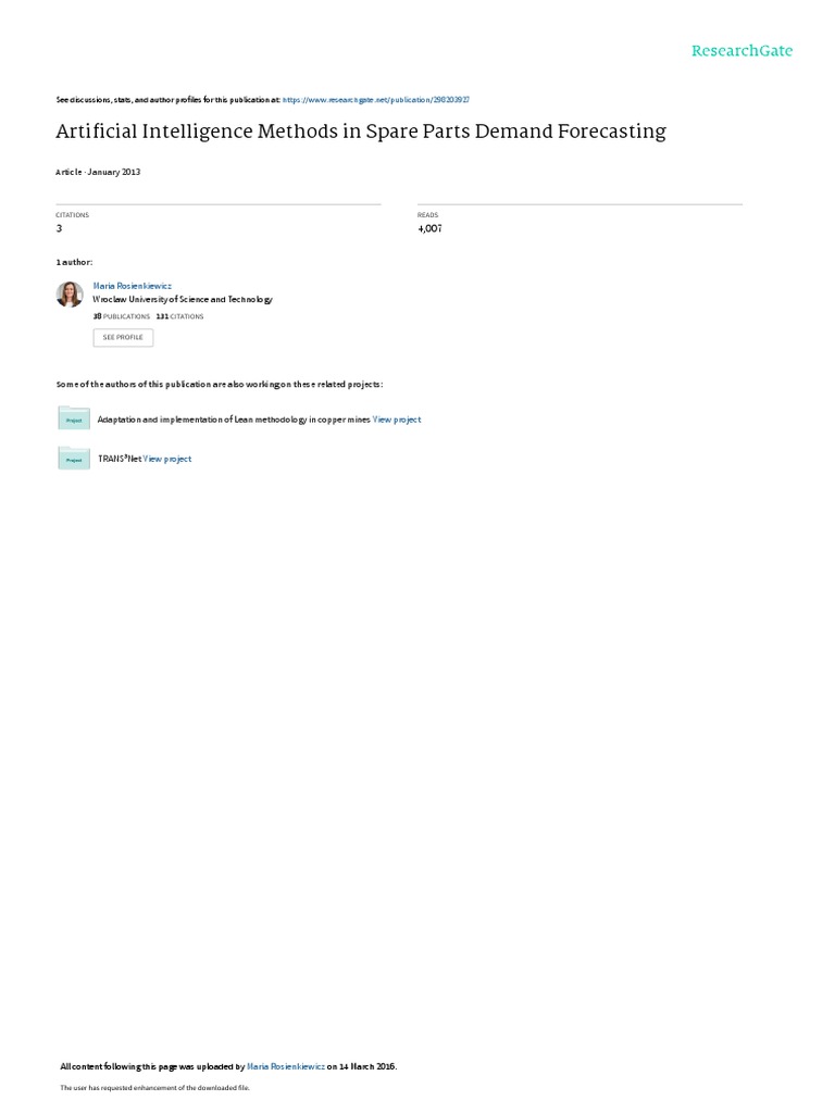 Artificial Intelligence Methods in Spare Parts Demand Forecasting | PDF ...