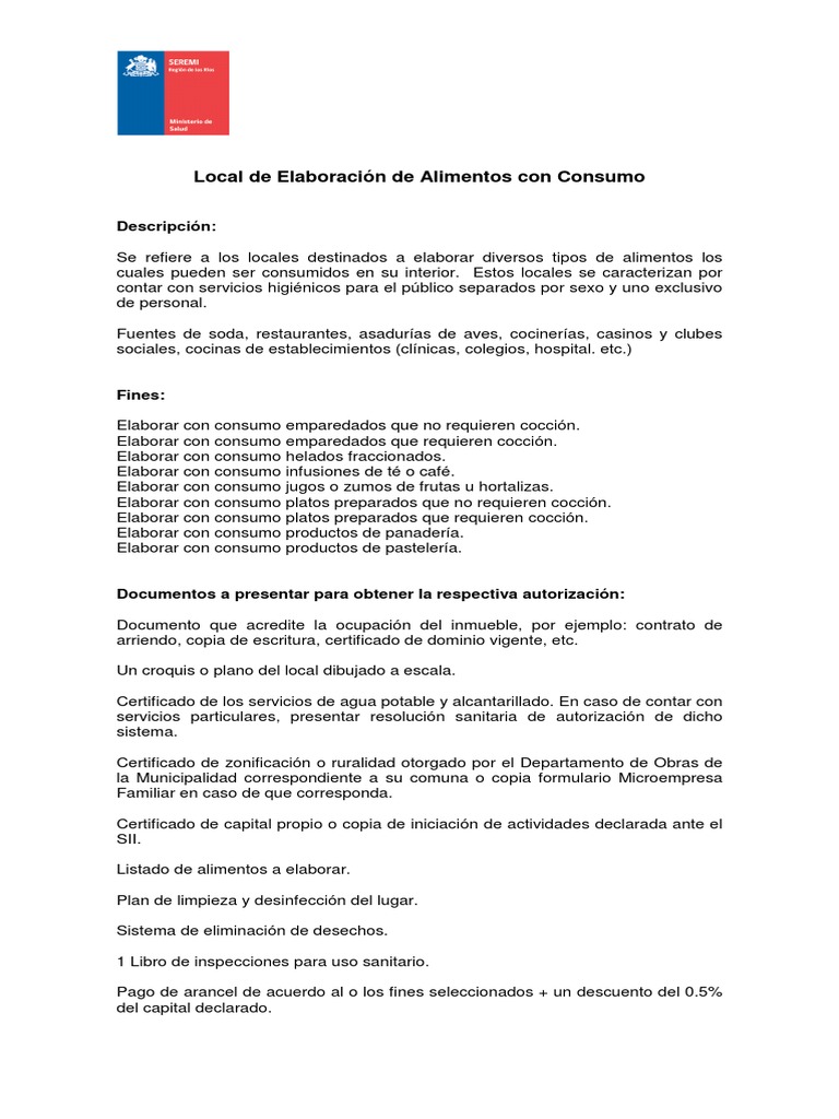 Local de Alimentos con Consumo Interno | PDF