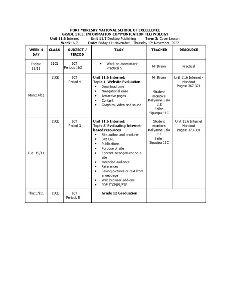 ICT Cover Lessons 11th - 17th November, 2022 | PDF | Educational ...