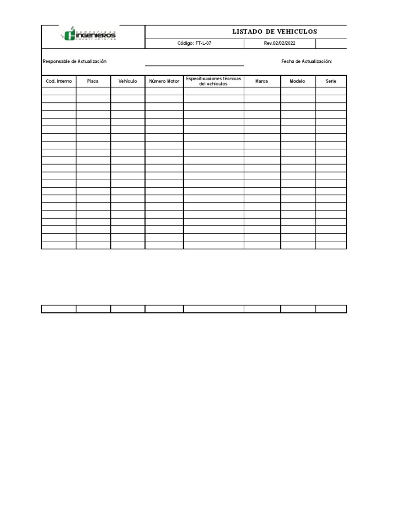 FT-L-07 Listado de Vehiculos | PDF