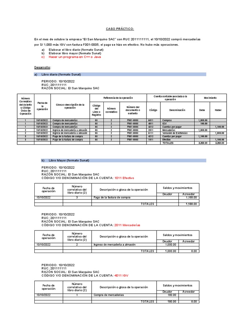 CASO PRÁCTICO CONTABILIDAD - C++ o Java | PDF | Contabilidad | Servicios financieros