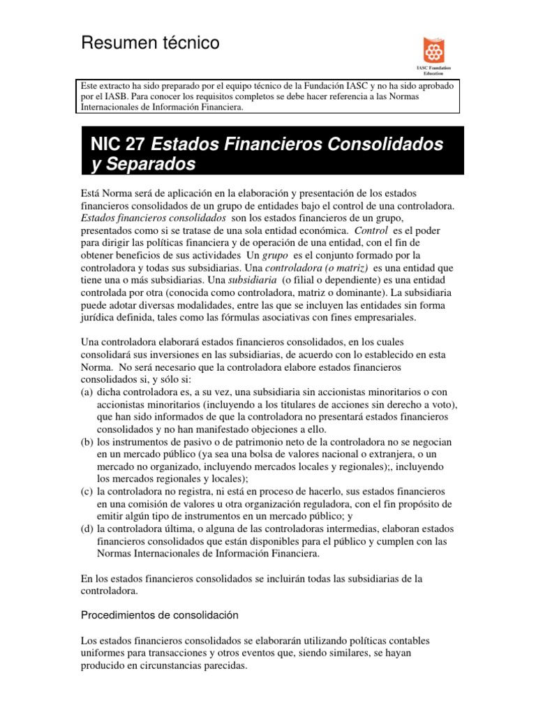 resumen nic 27 | normas internacionales de INFORMACION FINANCIERA ...