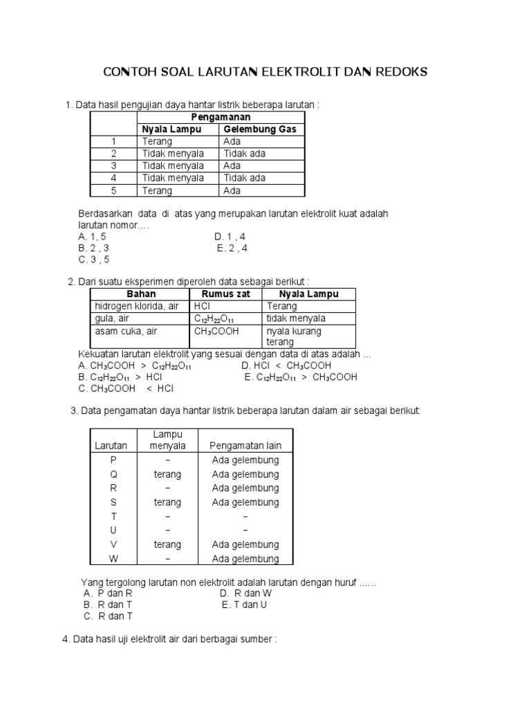 Contoh Soal Larutan Elektrolit Dan | PDF