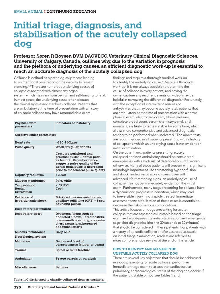Initial Triage, Diagnosis, and Stabilisation of The Acutely Collapsed ...