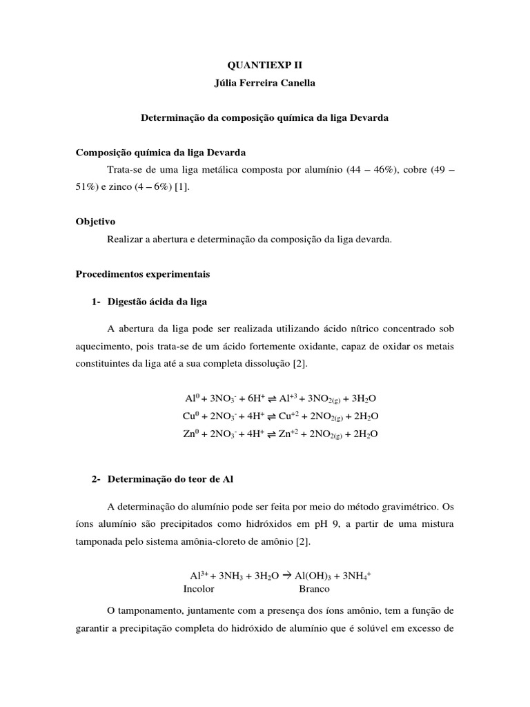 Composição Química da Liga Devarda | PDF