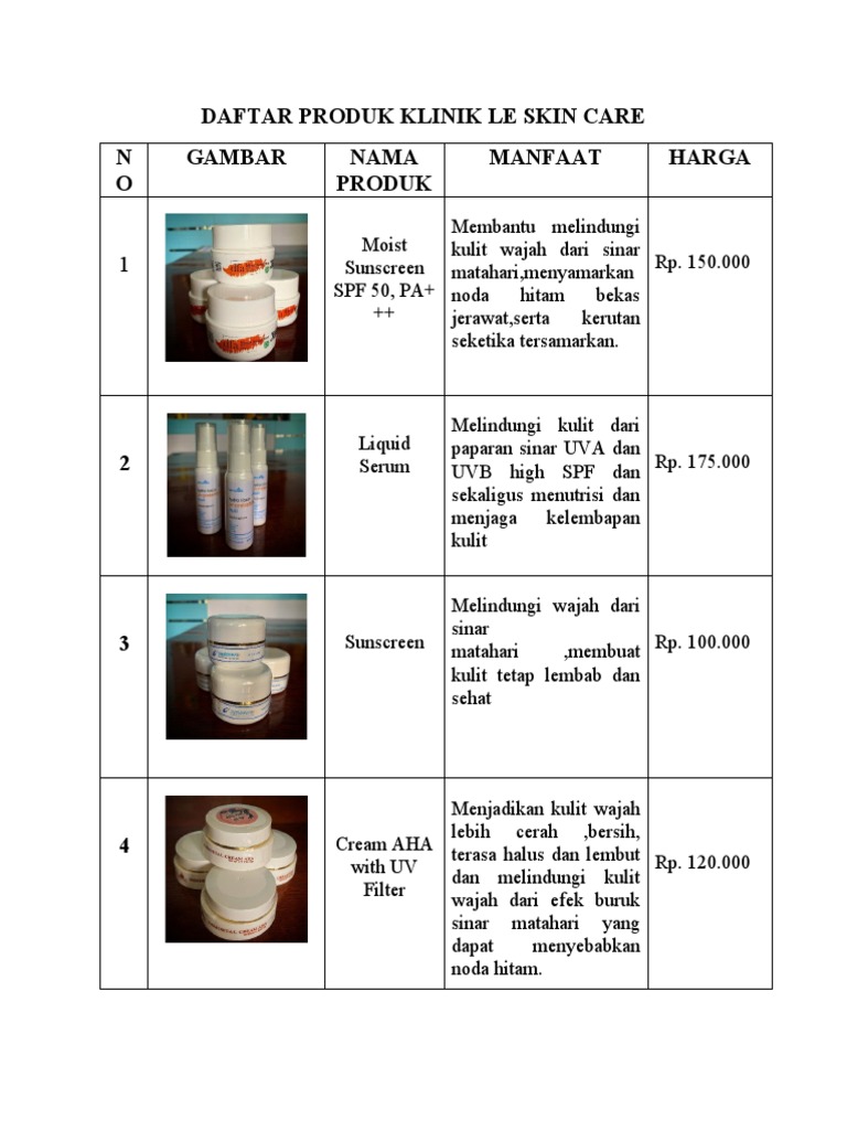 Daftar Produk Le Skin Care | PDF