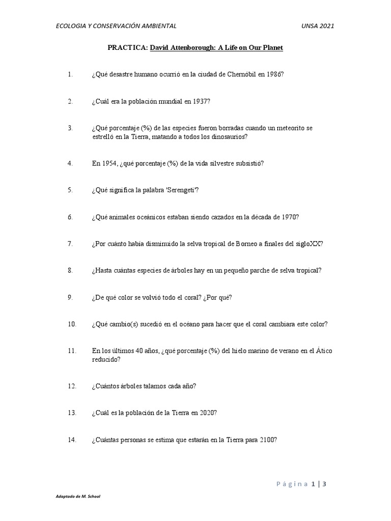 PRACTICA A Life On Our Planet | PDF | Entorno natural | Tierra